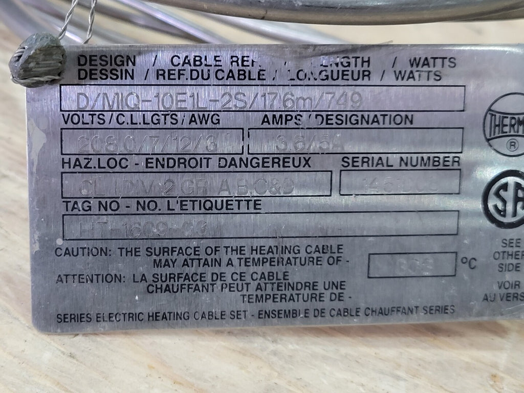THERMON 208V Mineral Insulated Cable D/MIQ-10E1L-2S, 12/3 AWG, 2 Conductors
