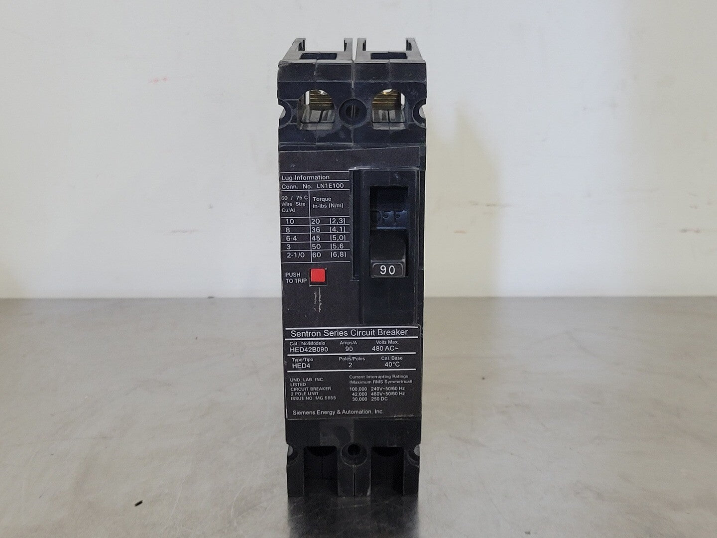 SIEMENS 90 Amp, 2 Pole, 480 volts Circuit Breaker HED42B090