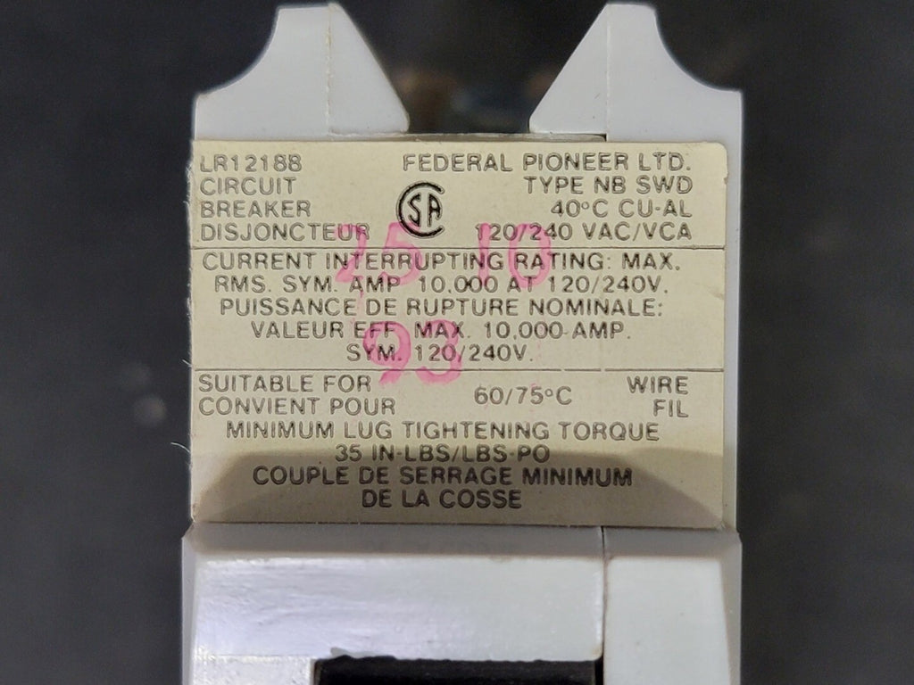 FEDERAL PIONEER 15 Amp, 1 Pole, 120/240 volts Circuit Breaker NB115