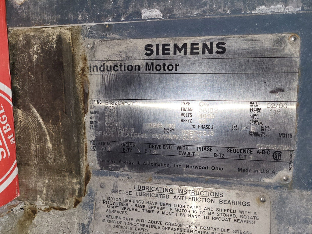 SIEMENS Induced Draft Fan w/ 700hp Induction Motor 4000V, 887RPM, 3Ph ...