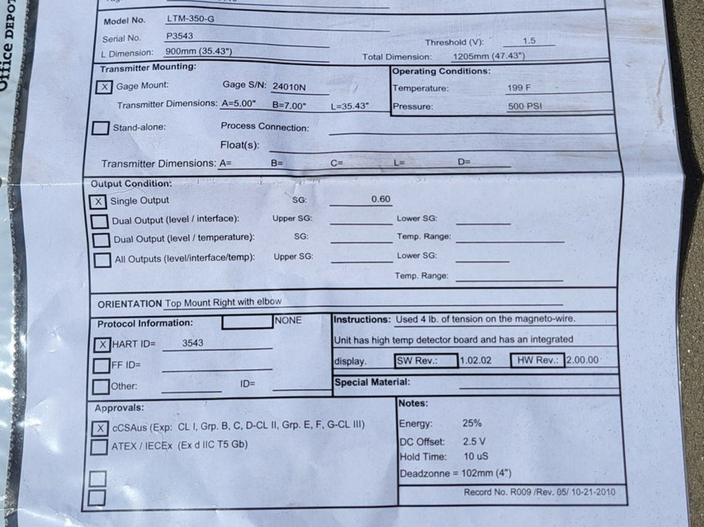 MAGTECH Magnetostrictive Level Transmitter LTM-350-G w/ LG Series ...
