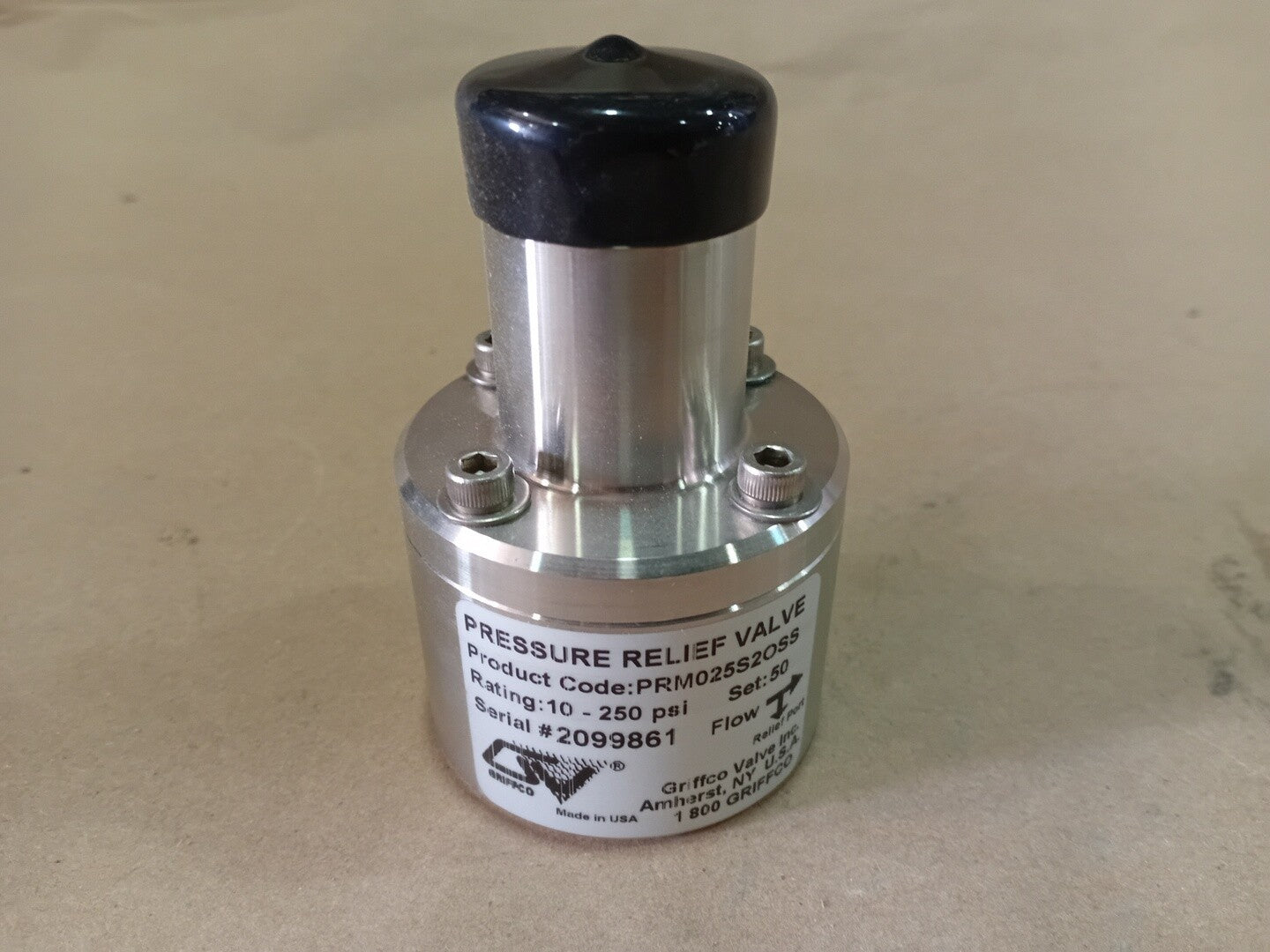 GRIFFCO 1/4" Pressure Relief Valve 250psi PRM025S2OSS
