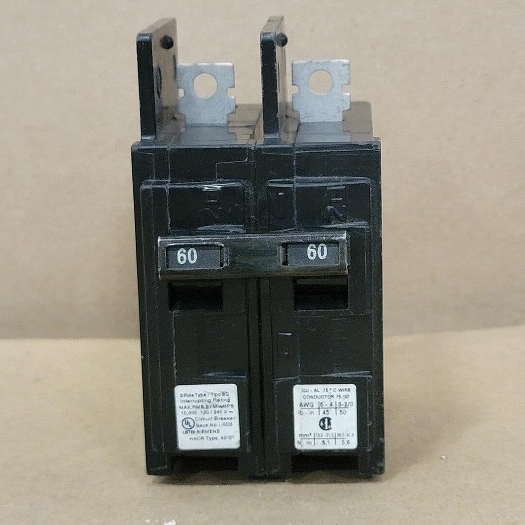 SIEMENS 60 Amp, 2 Pole, 120/240 Volts Circuit Breaker BQ2B060