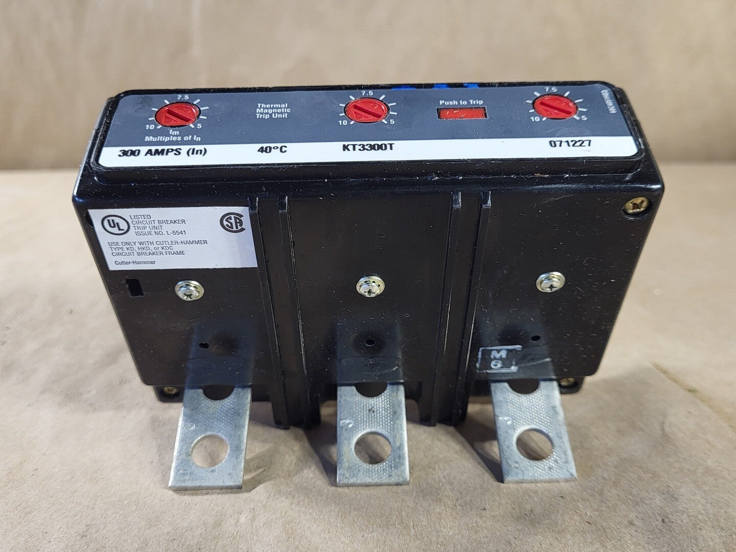 CUTLER-HAMMER 300 Amp 3 Pole Thermal Magnetic Trip Unit KT3300T