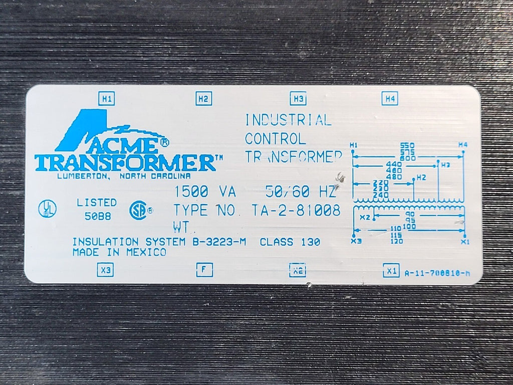 ACME Control Transformer TA-2-81008, Pri 220/600V, Sec 90/120V