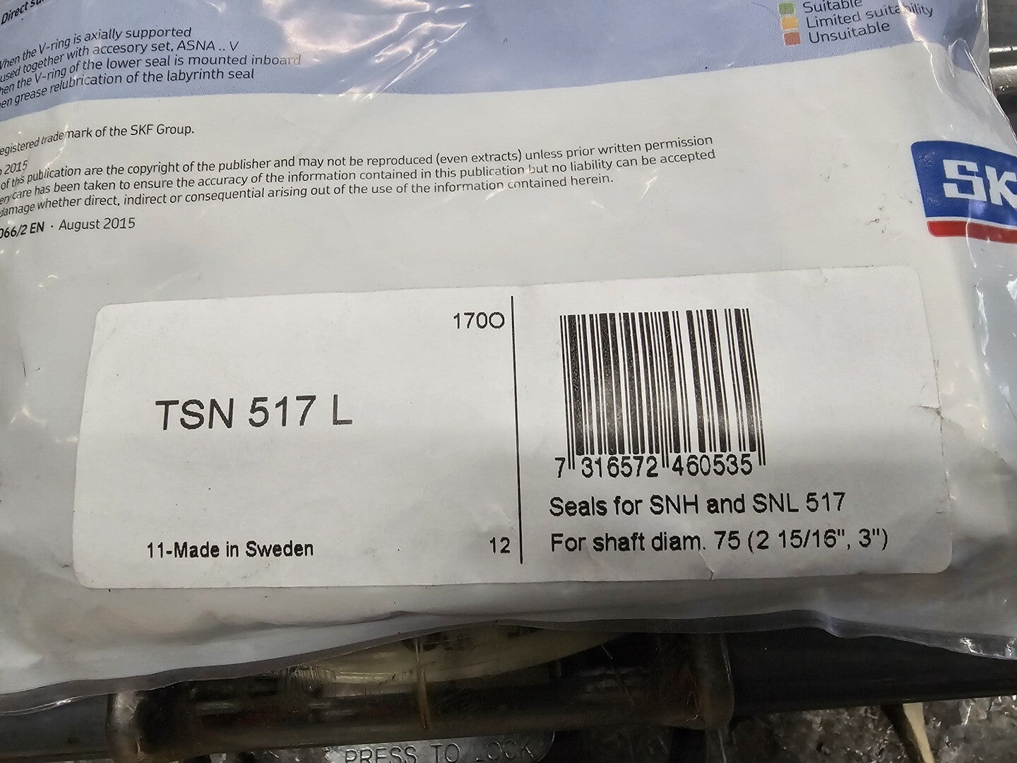 SKF Seal for SNH and SNL Bearing Housings TSN 517 L