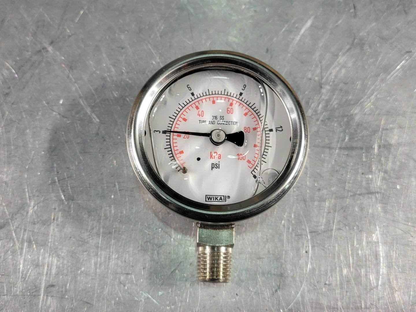 WIKA 15 PSI Gauge 316 SS Tube and Connector