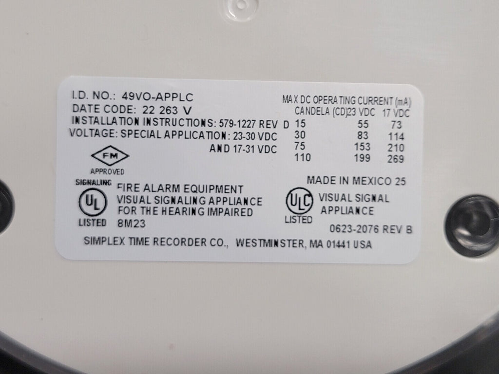 SIMPLEX Ceiling Mount Addressable Visual Fire Alarm 49VO-APPLC