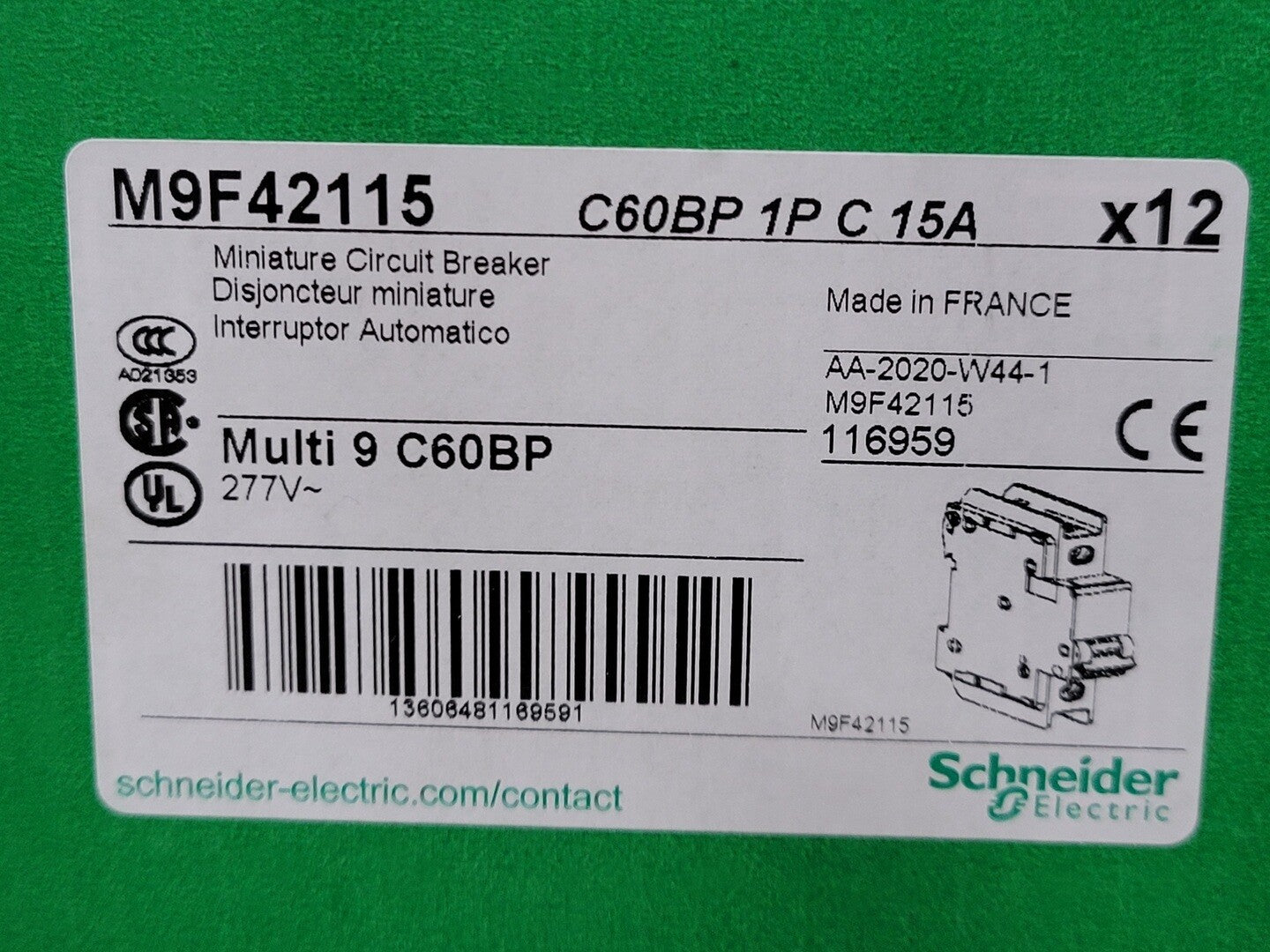 15 Amp 1 Pole Miniature Circuit Breaker M9F42115 (Box of 12)