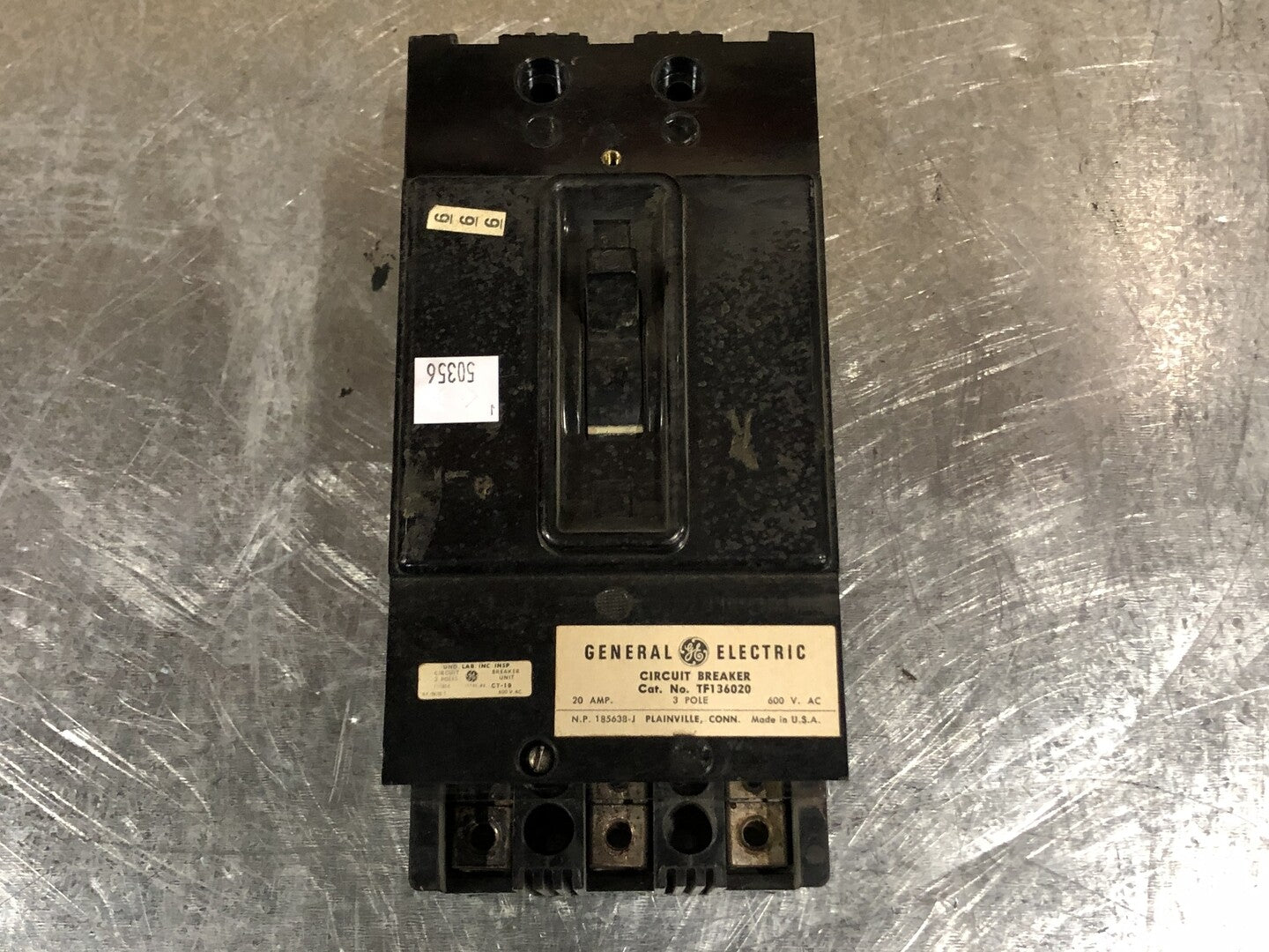 GENERAL ELECTRIC 20 Amp, 3 Pole, 600 volts Circuit Breaker TF136020